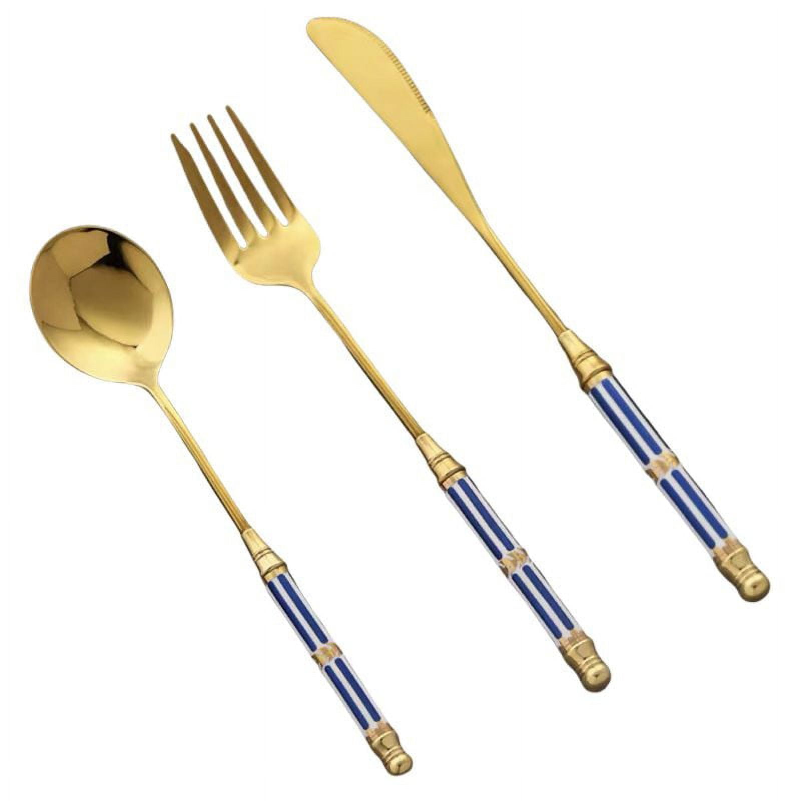 3Pcs/set Stainless Steel Cutlery Set Gold Dinnerware Spoon and Fork ...
