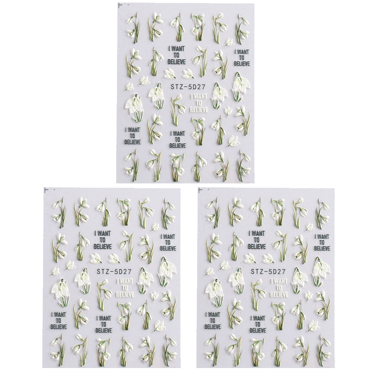 3Pcs5D Embossed Nail Art Stickers, Nail Decals Self-Adhesive Camellia ...