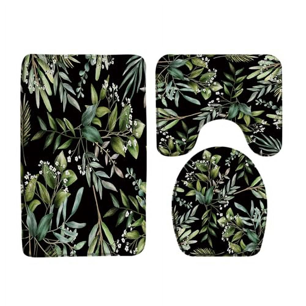 3Piece Bathroom Rugs Sets Sage Green Leaf Bath Mat Watercolor ...