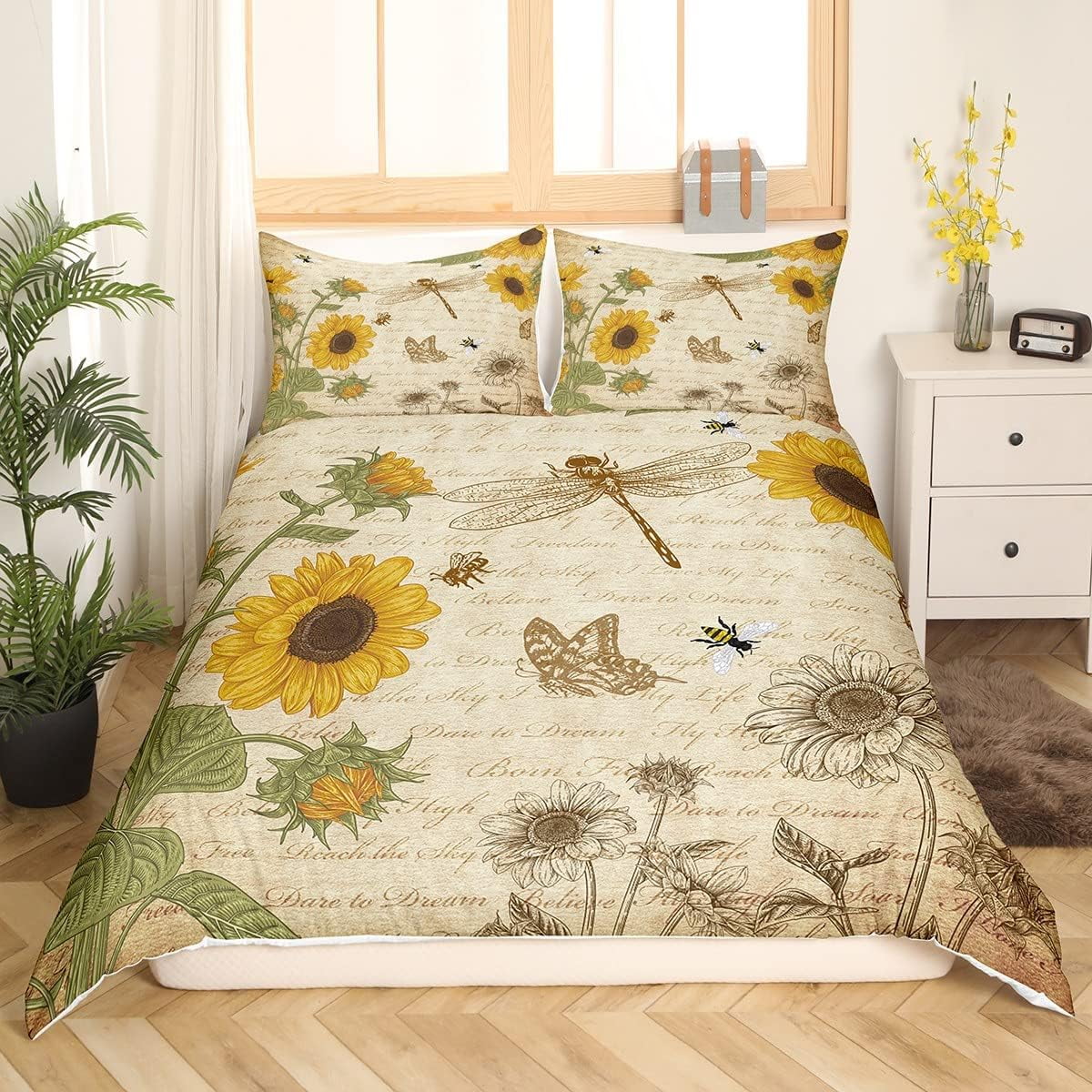 3piece Duvet Cover Set King Size 3d Sunflower Pattern Bedding Set