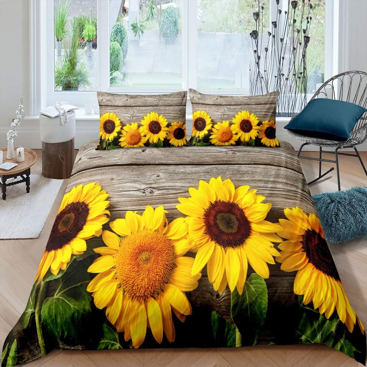 3piece Duvet Cover Set King Size 3d Sunflower Pattern Bedding Set