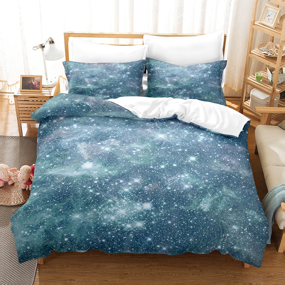 3Piece Duvet Cover Set Queen Size Galaxy Outer Style Moon/Star Pattern ...