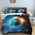 3Piece Duvet Cover Set Queen Size Galaxy Outer Style Moon/Star Pattern ...