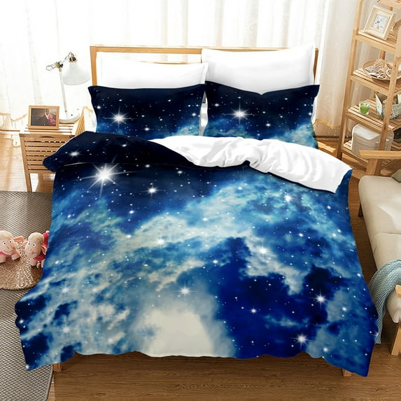 3Piece Duvet Cover Set Queen Size Galaxy Outer Style Moon/Star Pattern ...