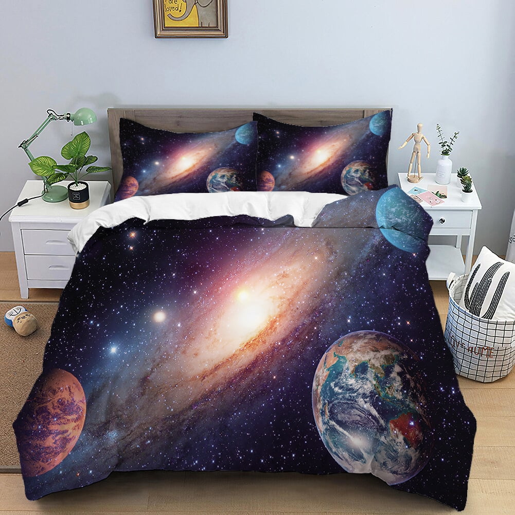 3Piece Star Duvet Cover Set Hidden Zipper Cosmic Quilt Cover Set with ...