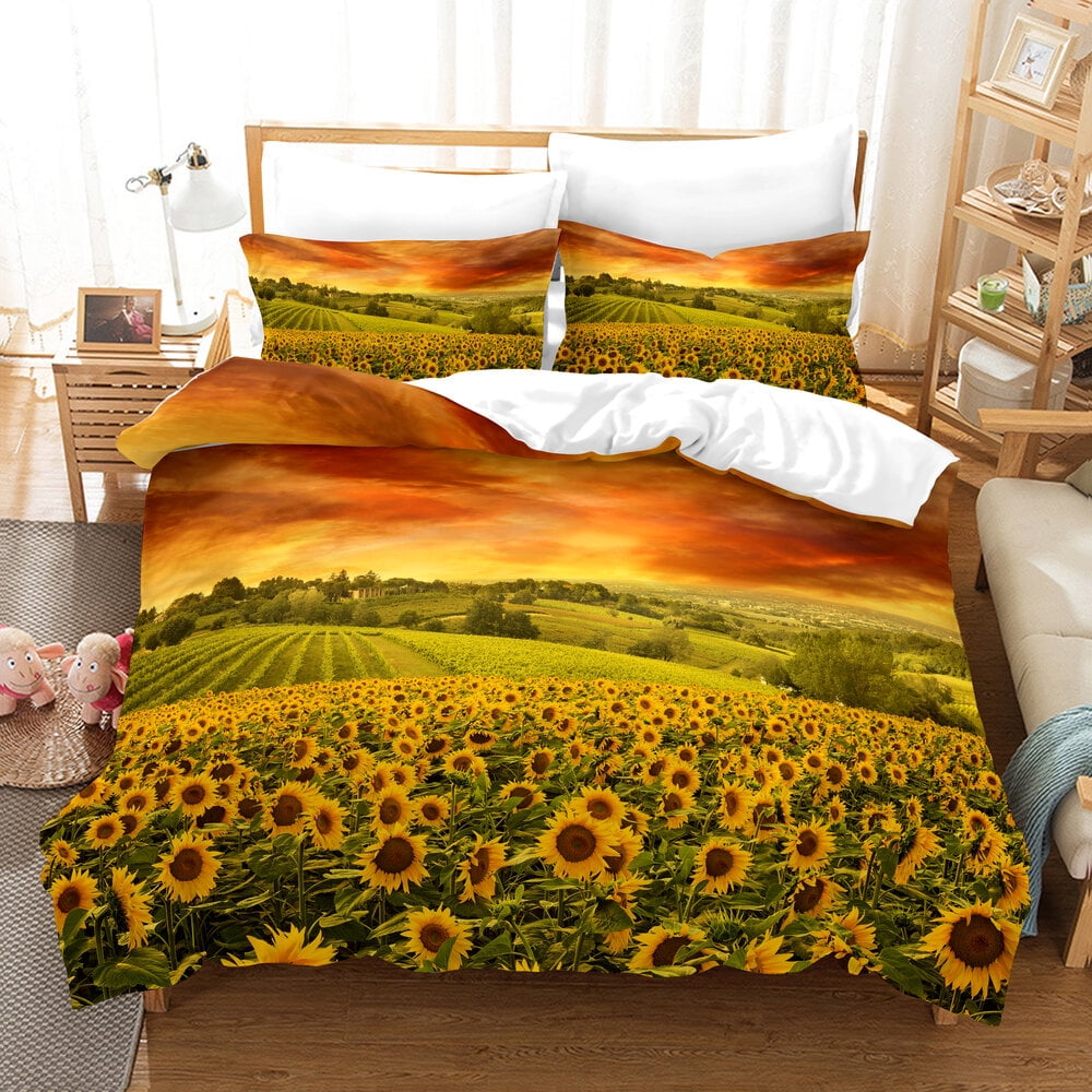 3Piece Sunflower Duvet Cover Sets,Floral Print Bedding Set 3pcs for ...