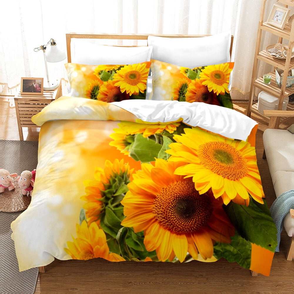 3Piece Sunflower Duvet Cover Sets,Floral Print Bedding Set 3pcs for ...