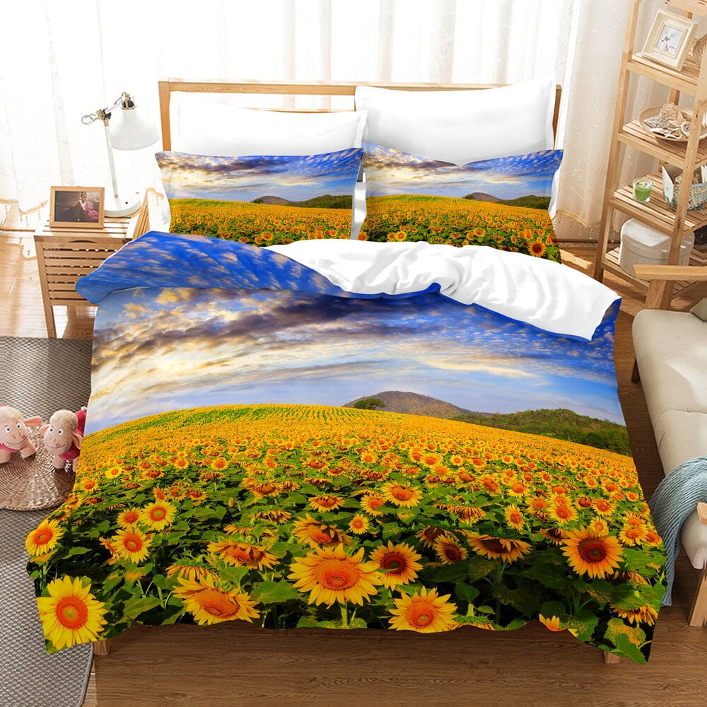 3Piece Sunflower Duvet Cover Sets,Floral Print Bedding Set 3pcs for ...
