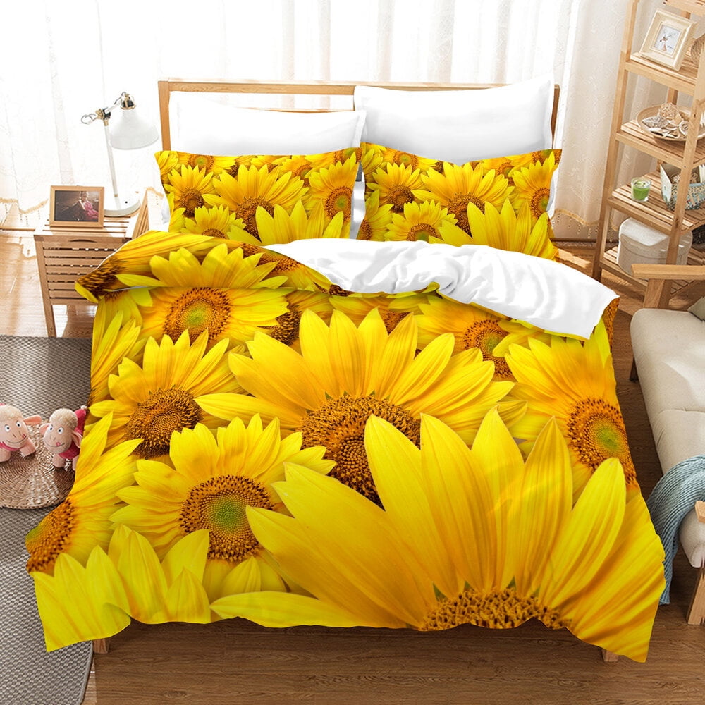 3Piece Sunflower Duvet Cover Sets,Floral Print Bedding Set 3pcs for ...