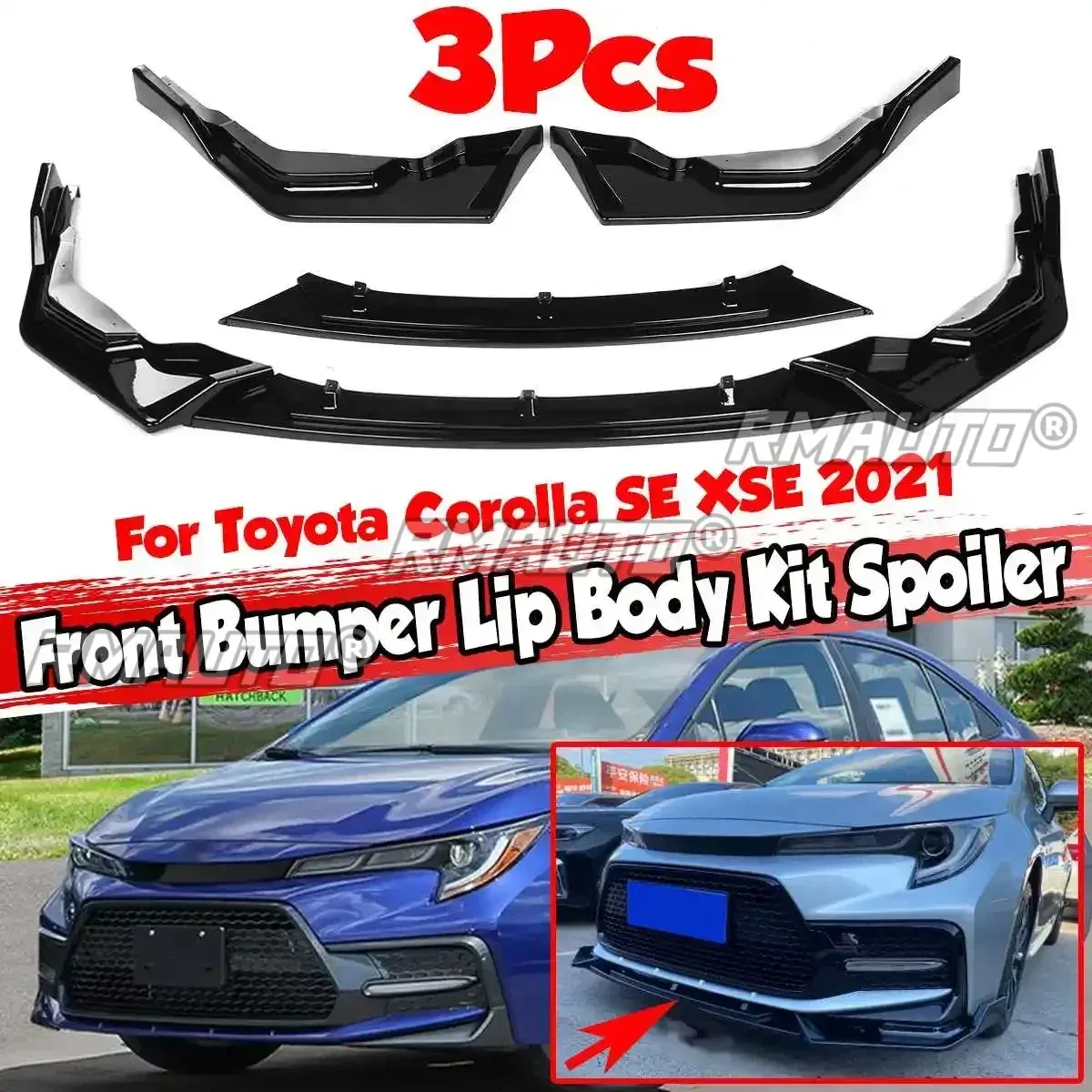 3Pieces Car Front Bumper Lip Deflector Lips Splitter Diffuser Cover ...