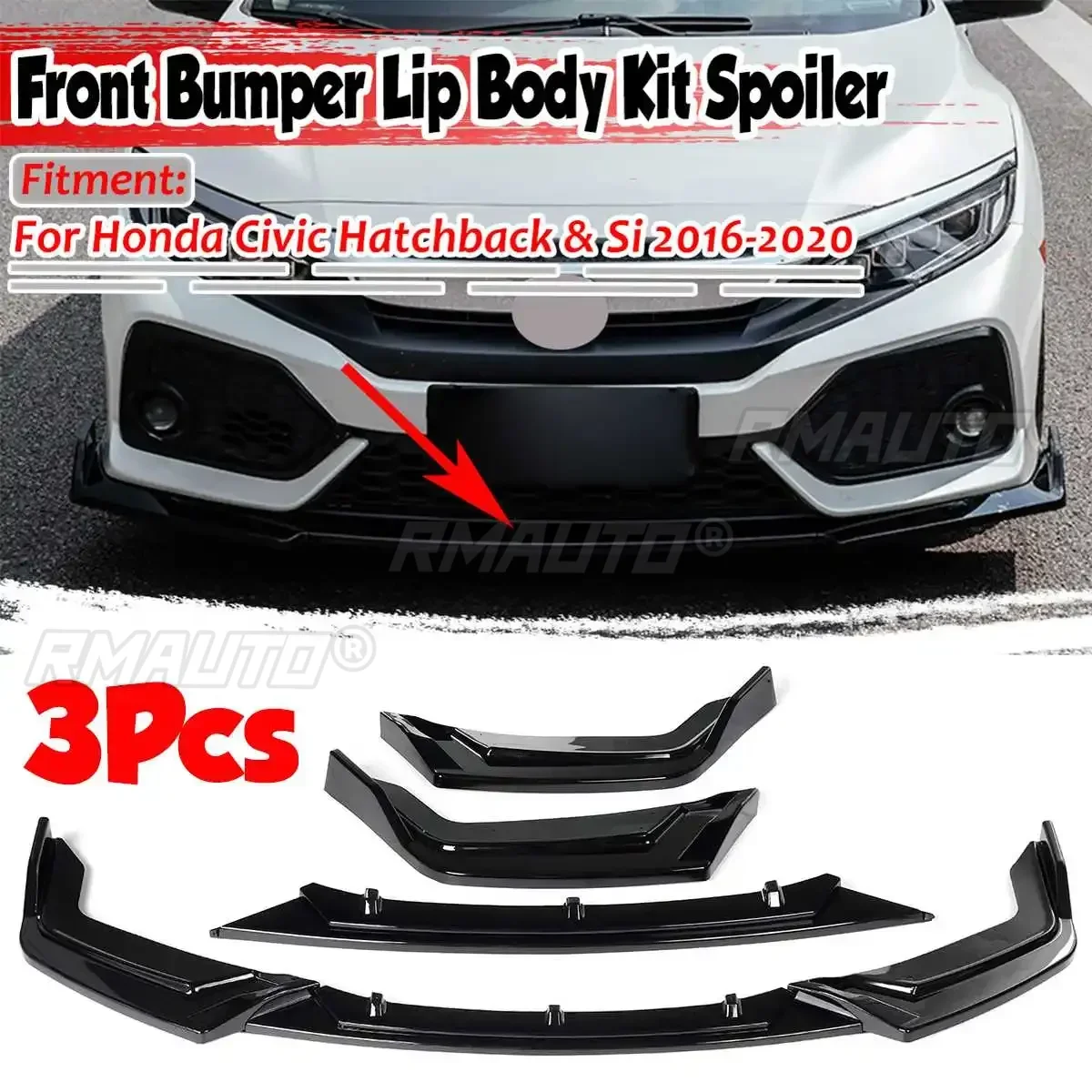 3Pieces Car Front Bumper Lip Deflector Lips Splitter Spoiler Guard ...