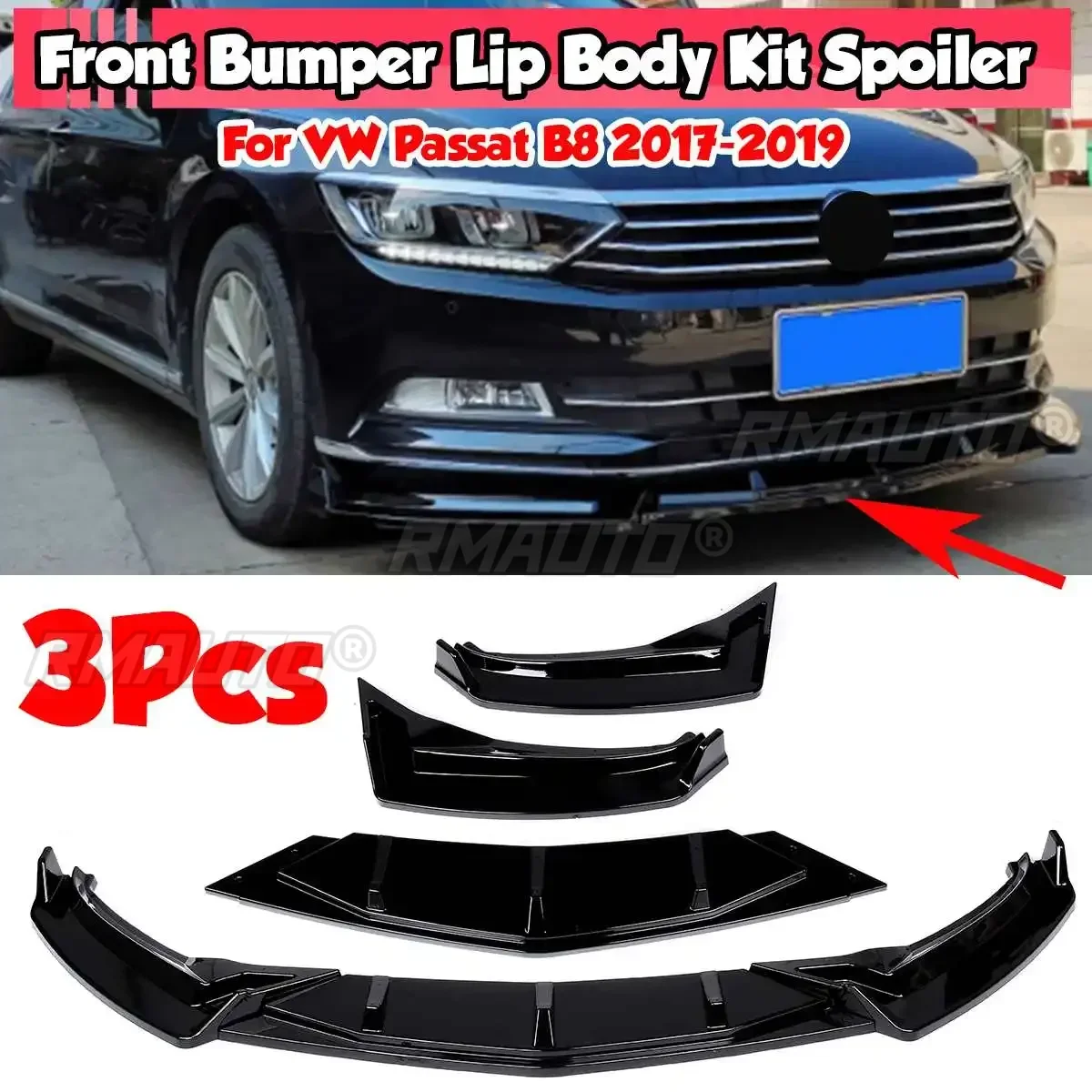 3Pieces Car Front Bumper Splitter Lip Diffuser Spoiler Protection Guard ...