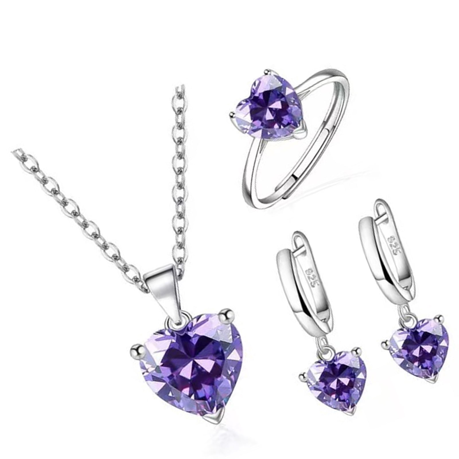 3Pieces Elegant Heart Shaped Cubic Zirconia Jewelry Set Necklace ...