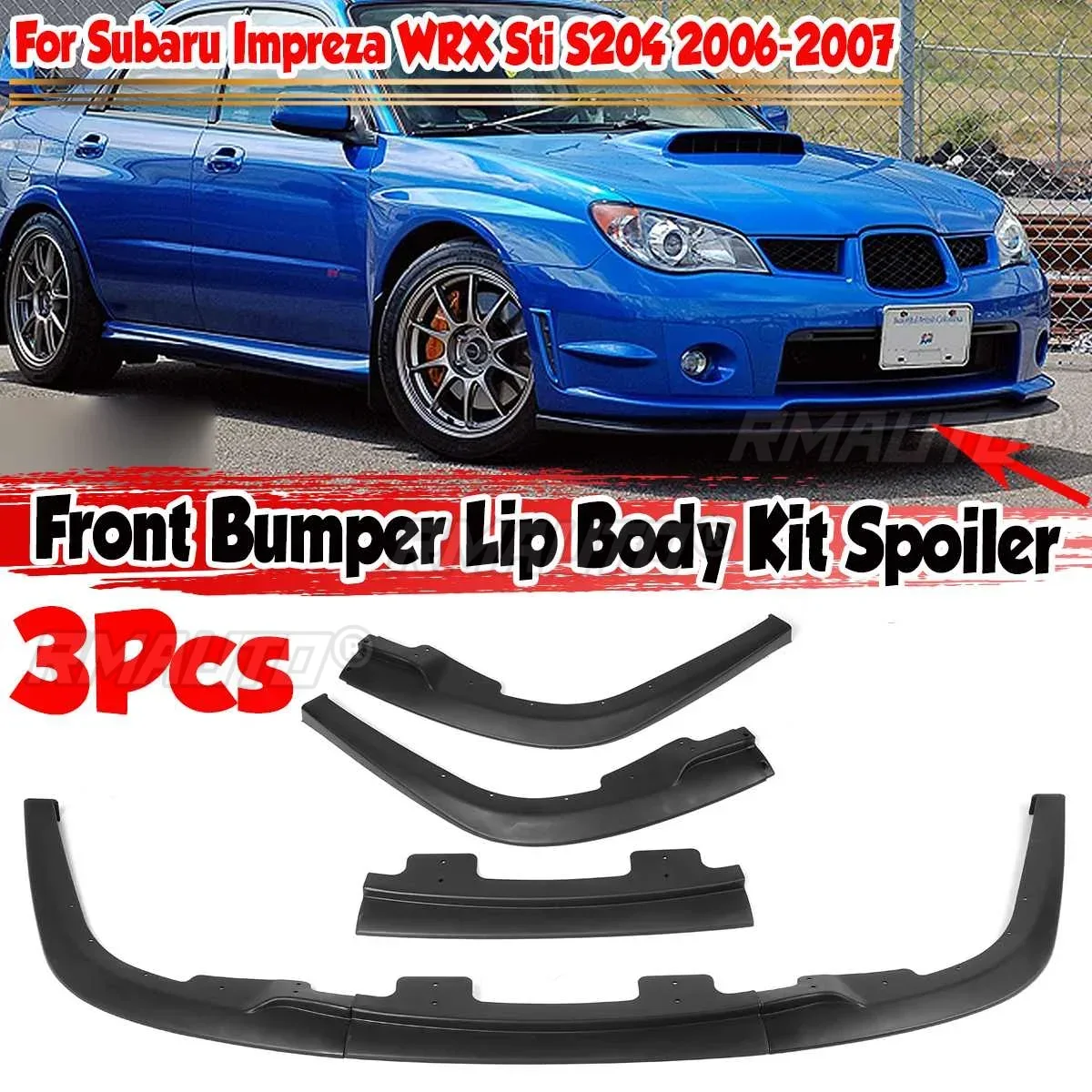 3Pieces Matte Black Car Front Bumper Lip Splitter Spoiler Diffuser ...