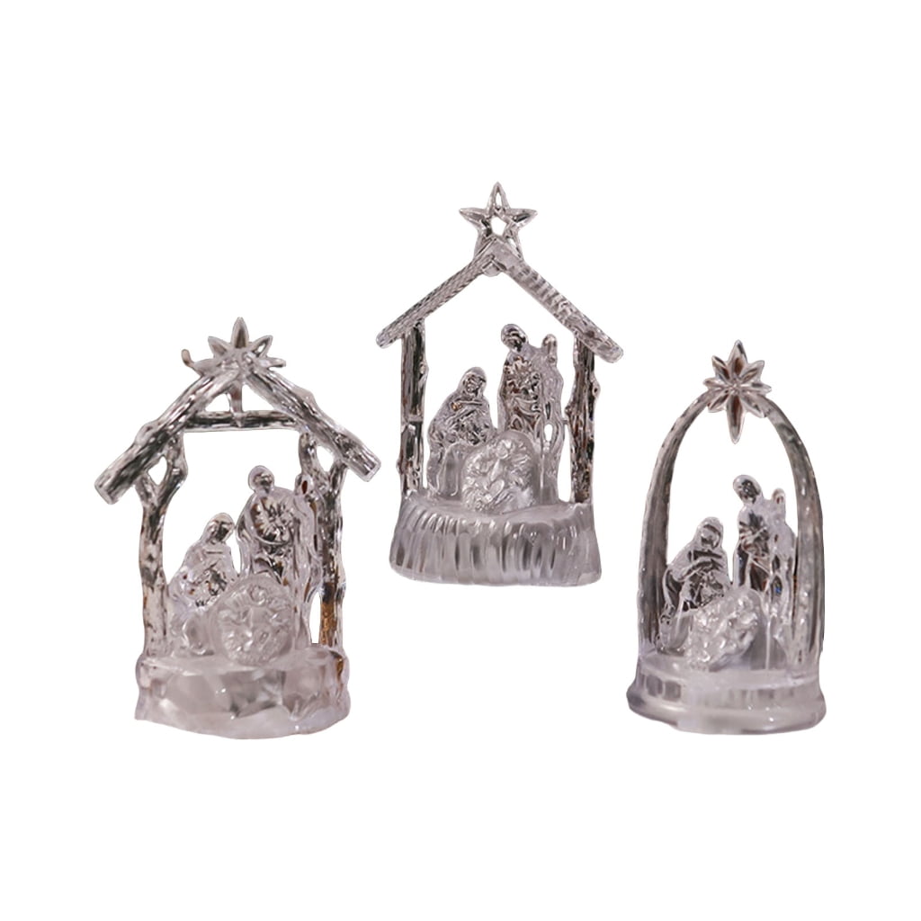 3Pieces Nativity Scene Figurines Illuminated LED Acrylic Decoration ...