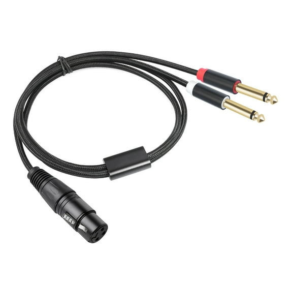 3Pin Female to 2x 6.35mm 1/4" Mono Y Splitters Microphones Cable - Walmart.com