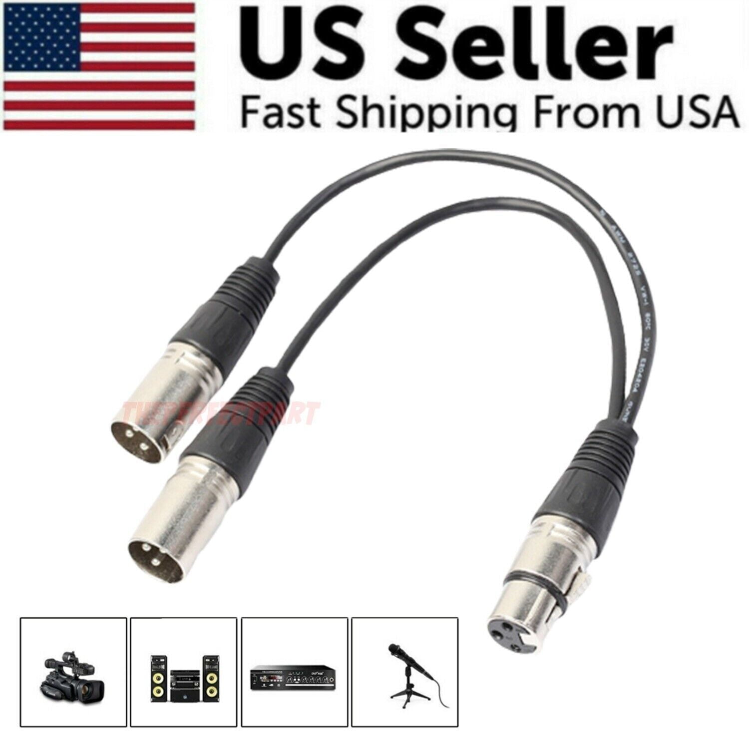 3Pin XLR Female Jack To Dual 2 Male Plug Y Splitter Cable Adapter ...