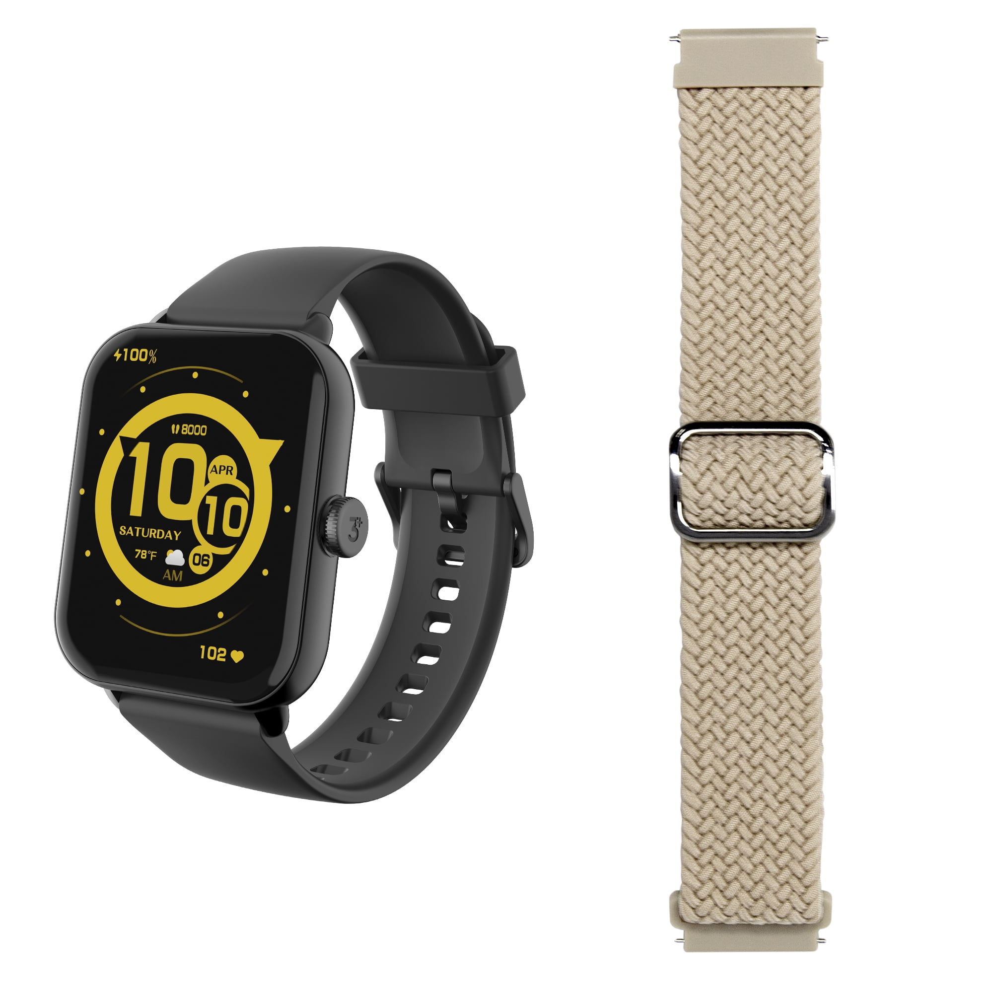 3Plus Vibe Lite BT (Bluetooth Calling) Smartwatch Black/ Extra Nylon ...