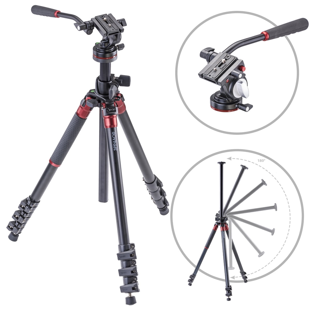 3Pod Orbit 4-Section Aluminum Tripod, Bundle with Q2 Lightweight Fluid ...