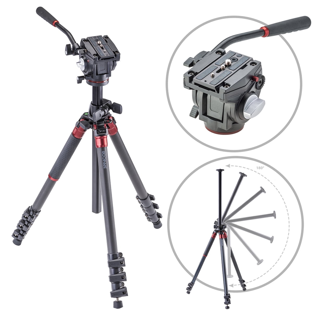 3Pod Orbit 4-Section Carbon Fiber Tripod, Bundle with Q3 Fluid Video ...