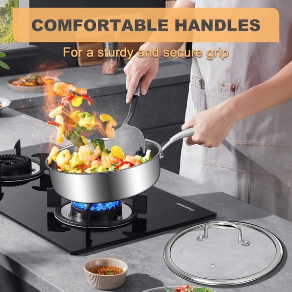 3QT 10 Inch Deep Frying Pan with Lids, Induction Cooking Pan ...