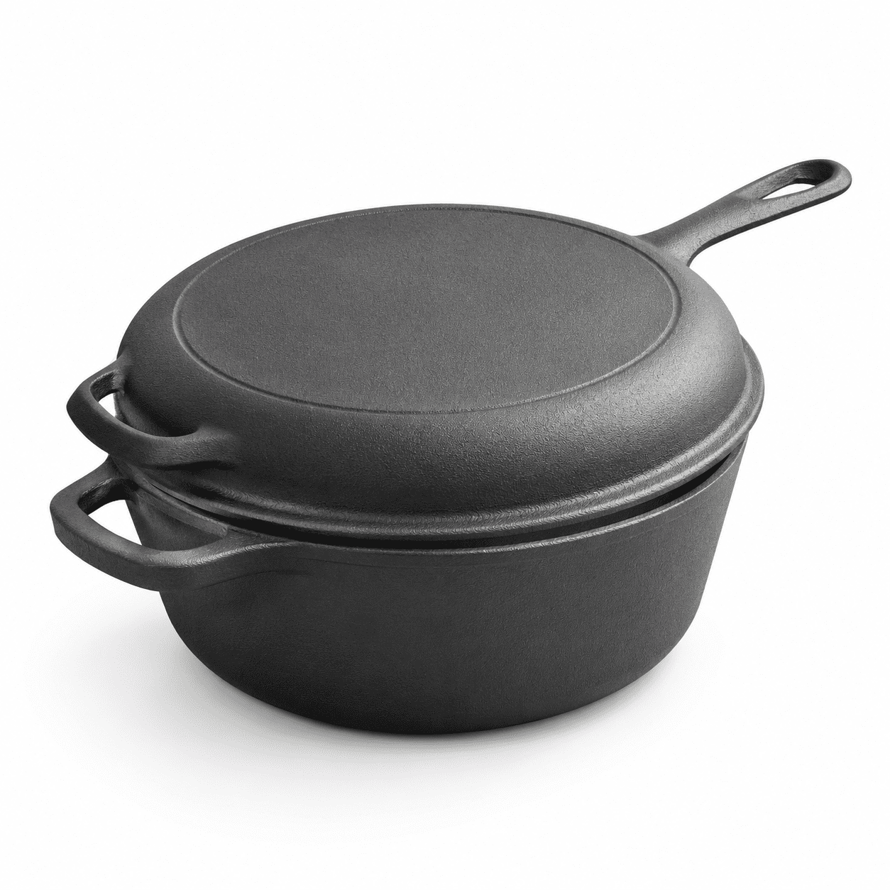 3QT Pre-seasoned Cast Iron 2-in-1 Dutch Oven Pot with Skillet Lid Set ...