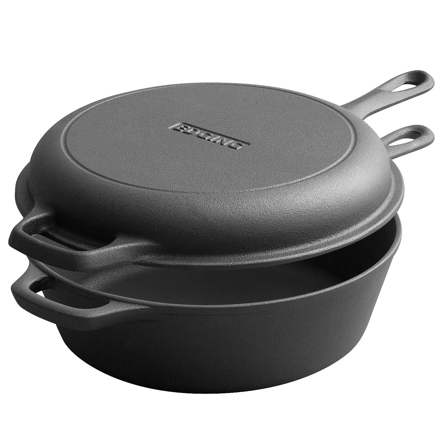 3QT Pre-seasoned Cast Iron 2-in-1 Dutch Oven Pot with Skillet Lid Set ...