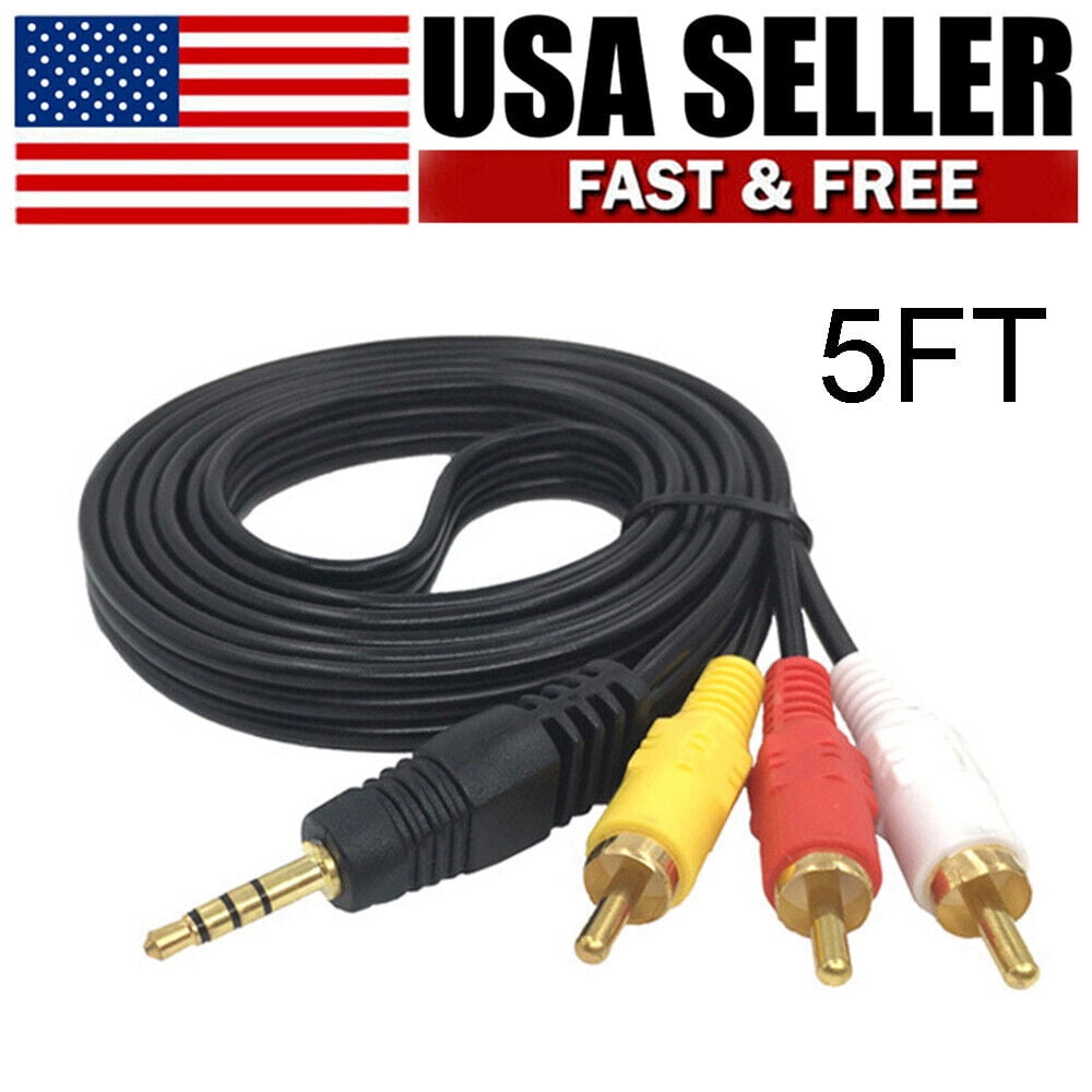 3RCA Male to 3.5mm Male Audio Video Cord AV DV AUX Cable Adapter ...