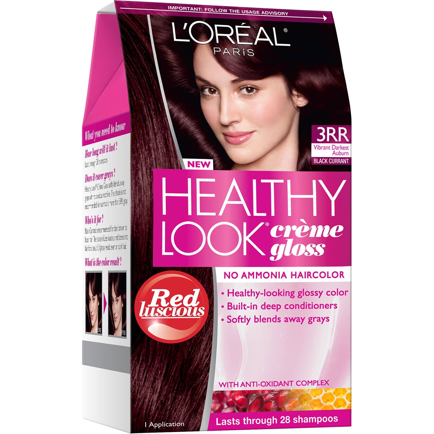 3RR L'Oreal Healthy Look Creme Gloss Hair Color, Darkest Auburn ...