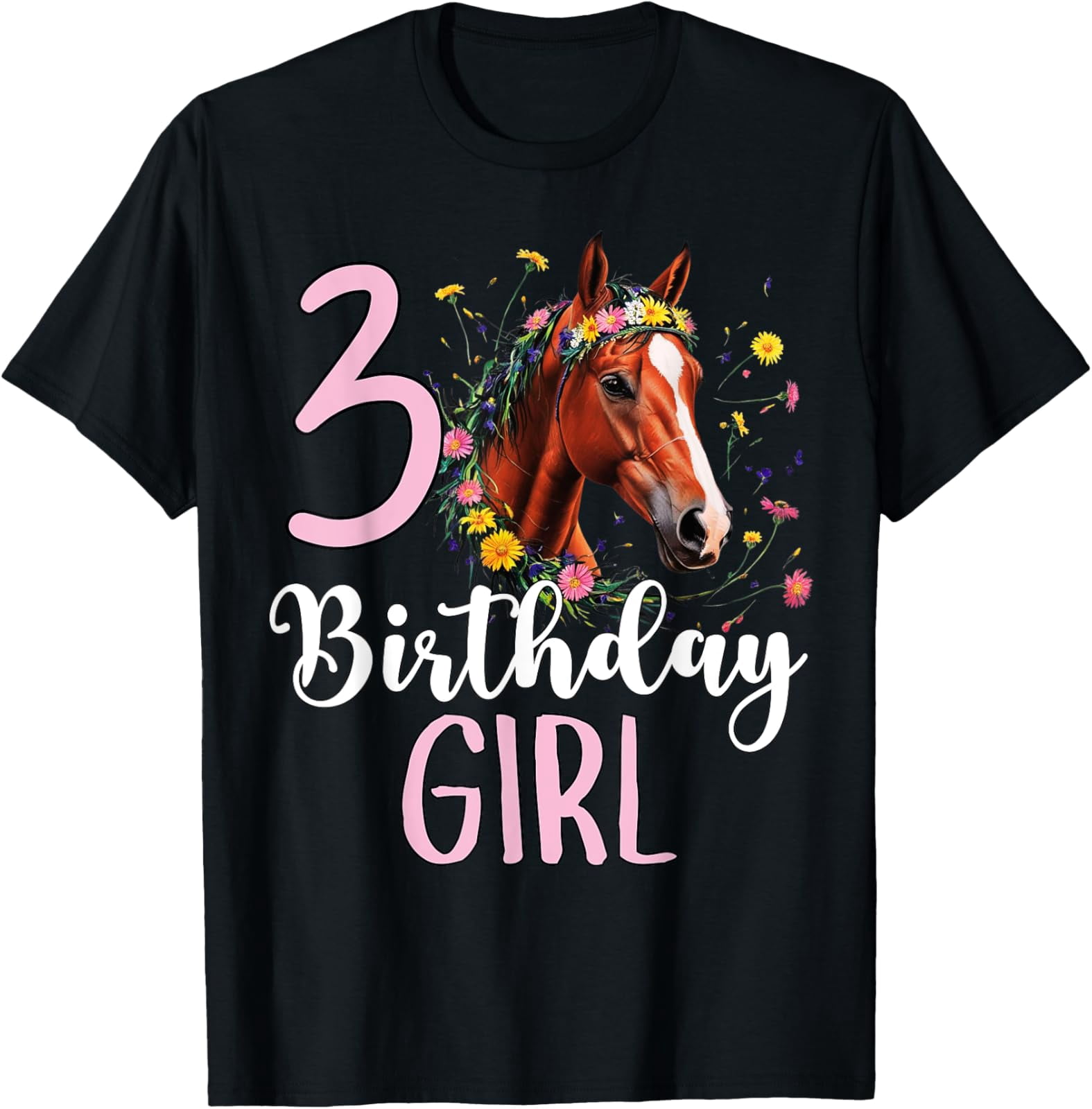 3Rd Birthday Horse Wildflowers 3 Years Old Birthday Girl T-Shirt ...