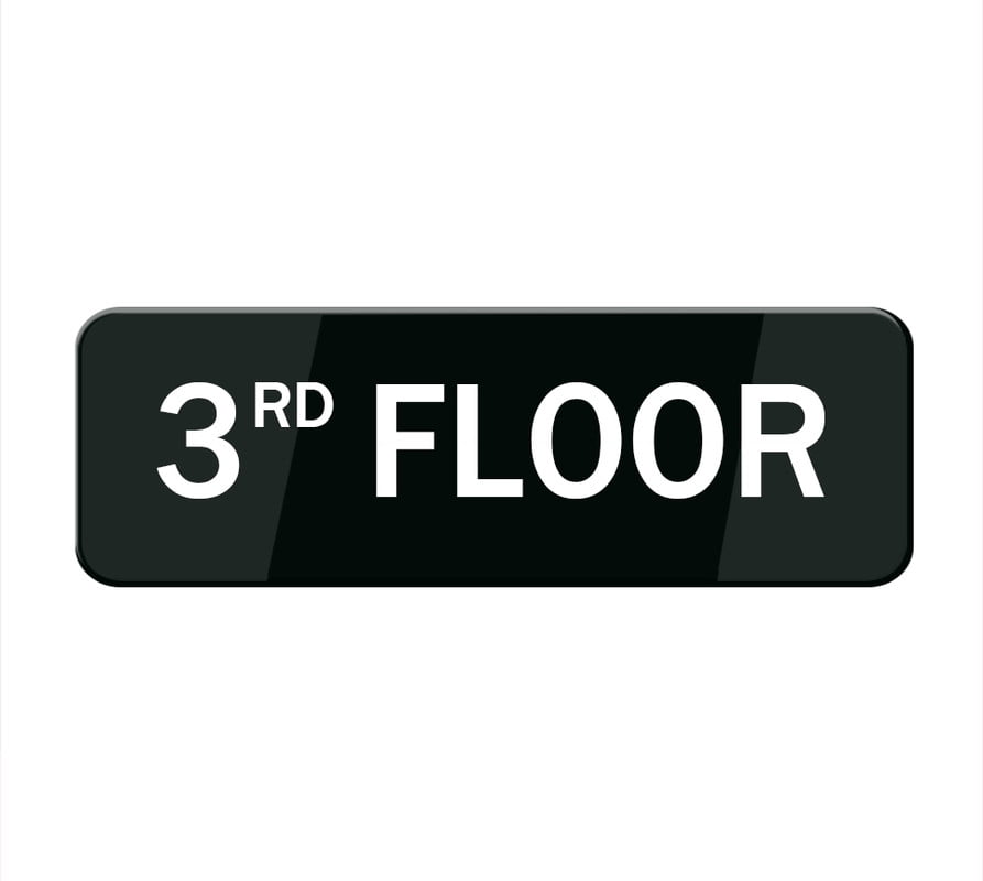 3Rd Floor Sign, Signage White/Black Plastic Acrylic, 10" X 3' With ...