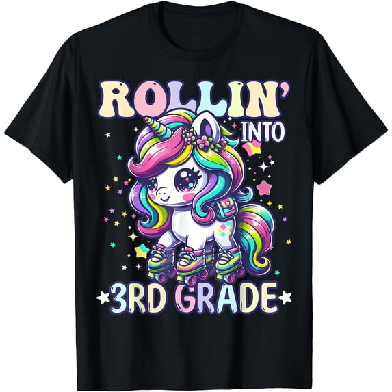 3Rd Grade Back To School First Day Girl Rollin Unicorn T-Shirt ...