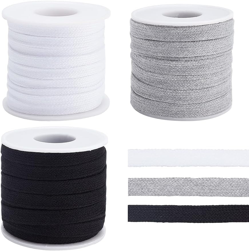 3Rolls 32.8Yards Flat Replacement Cotton Cords 10mm Wide 3 Colors Flat ...