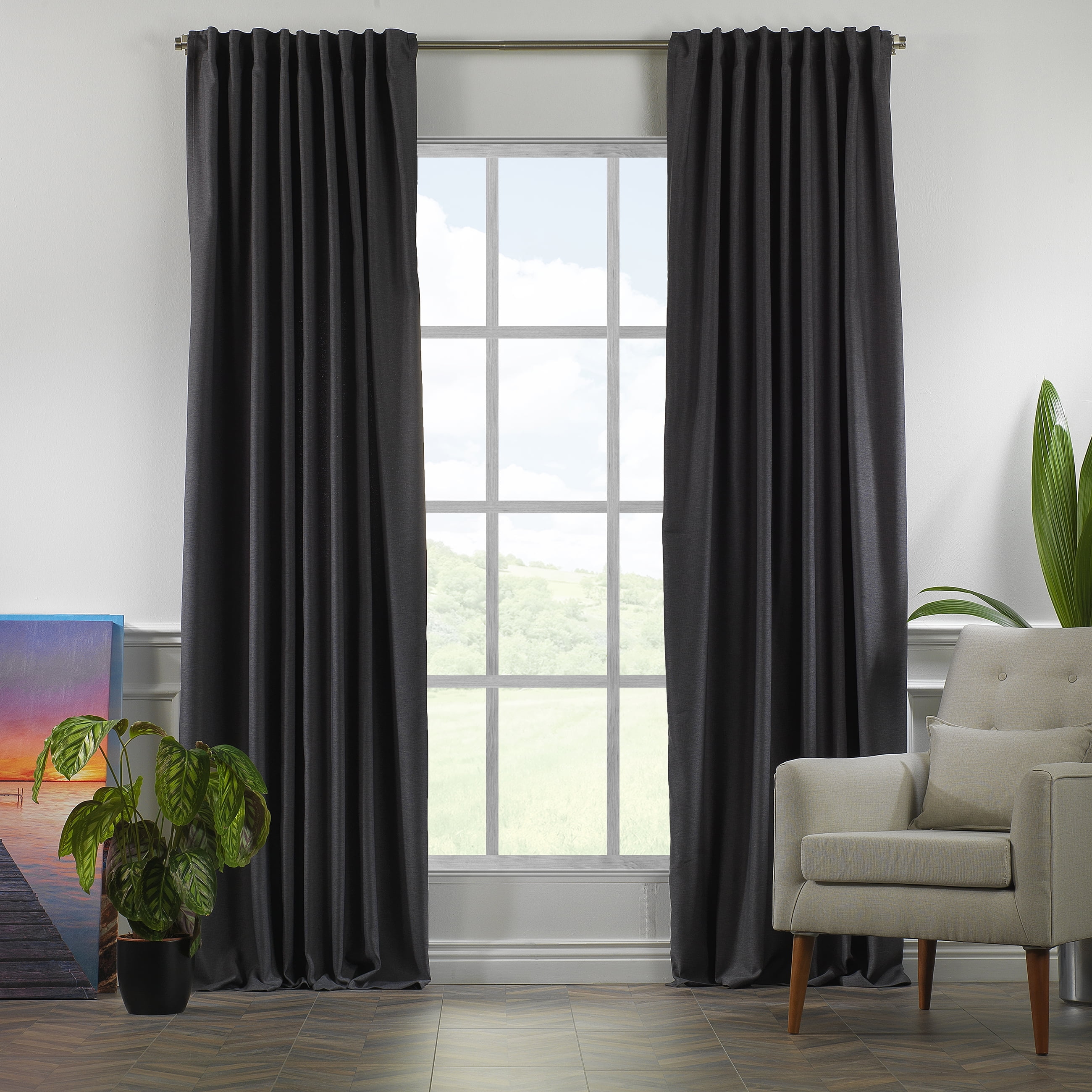 3S BROTHERS Solid Linen Look Curtains Drapes Home Decorative Set of 2 ...