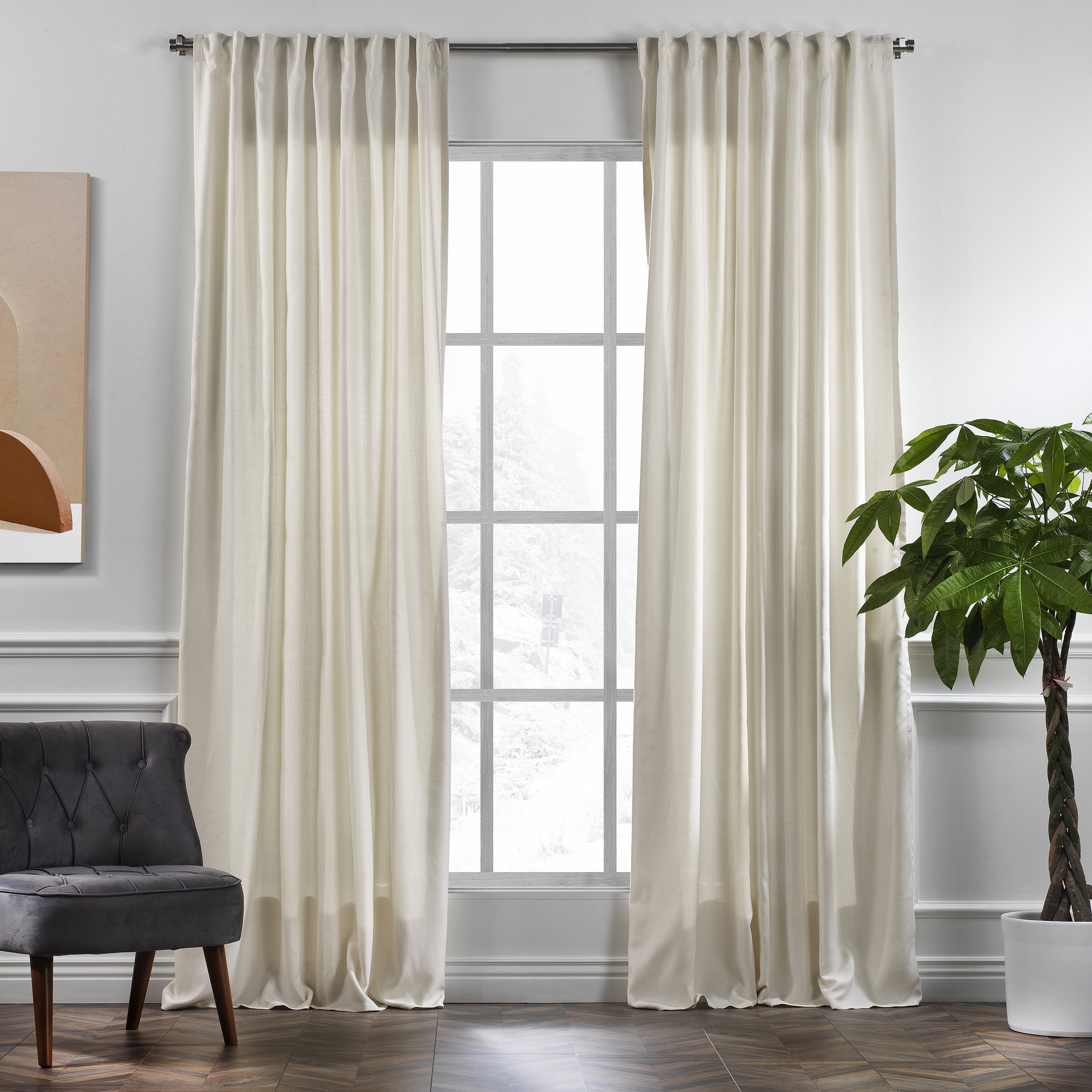 3S BROTHERS Solid Linen Look Curtains Drapes Home Decorative Set of 2 ...