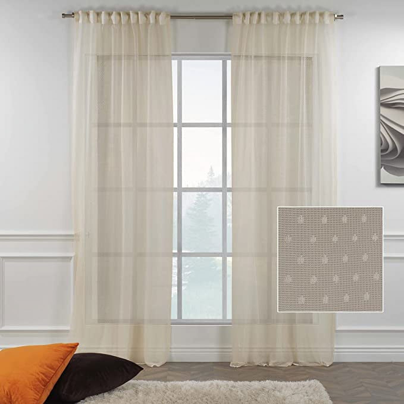 3S Brother's Beige Lace Sheers Dots Pattern Curtains Extra Long Set of ...