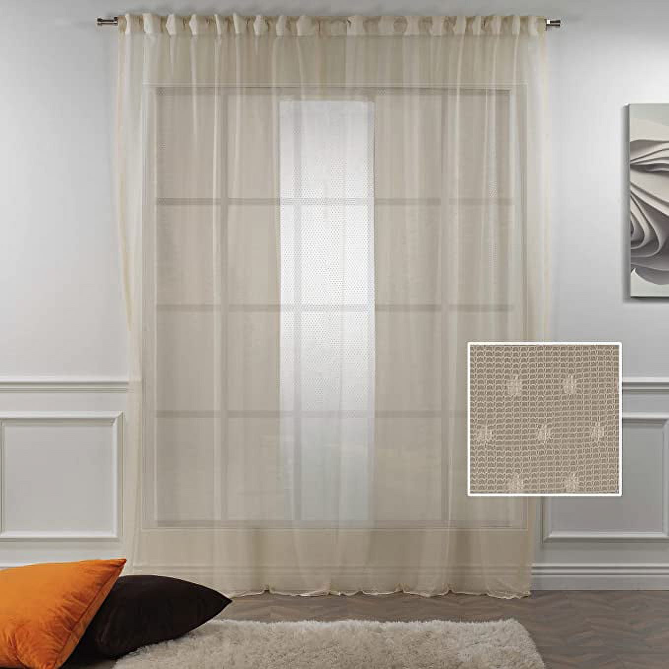3S Brother's Beige Lace Sheers Dots Pattern Curtains Extra Long Set of ...
