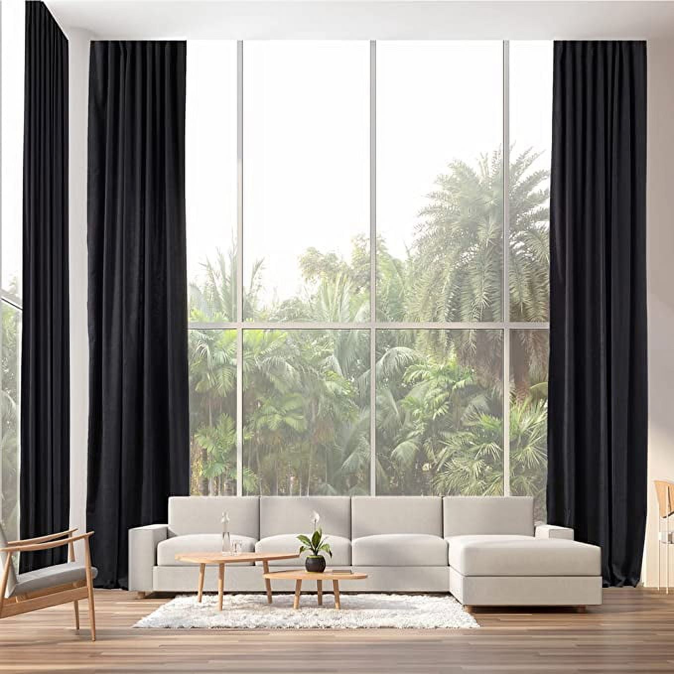 3S Brother's Extra Long Room Darkening 204" Length Faux Velvet Black ...