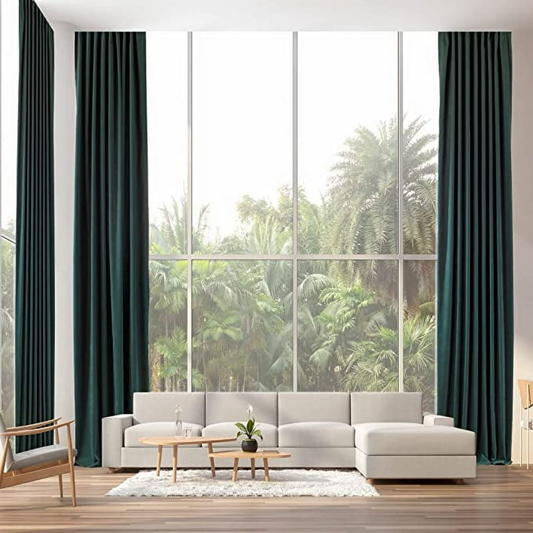 3S Brother s Extra Long Room Darkening 204 Length Faux Velvet Dark Green Curtain Drapes Hanging Back Tab 5 25 Feet Custom Made 1 Panel Made