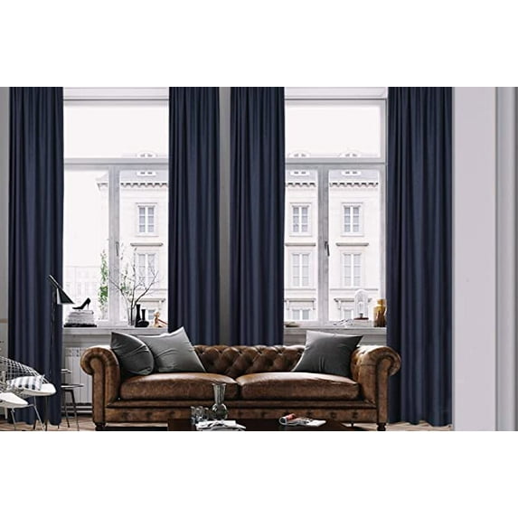 3S Brother's Home Decorative Navy Blue Curtains 100" Wide Extra Long ...