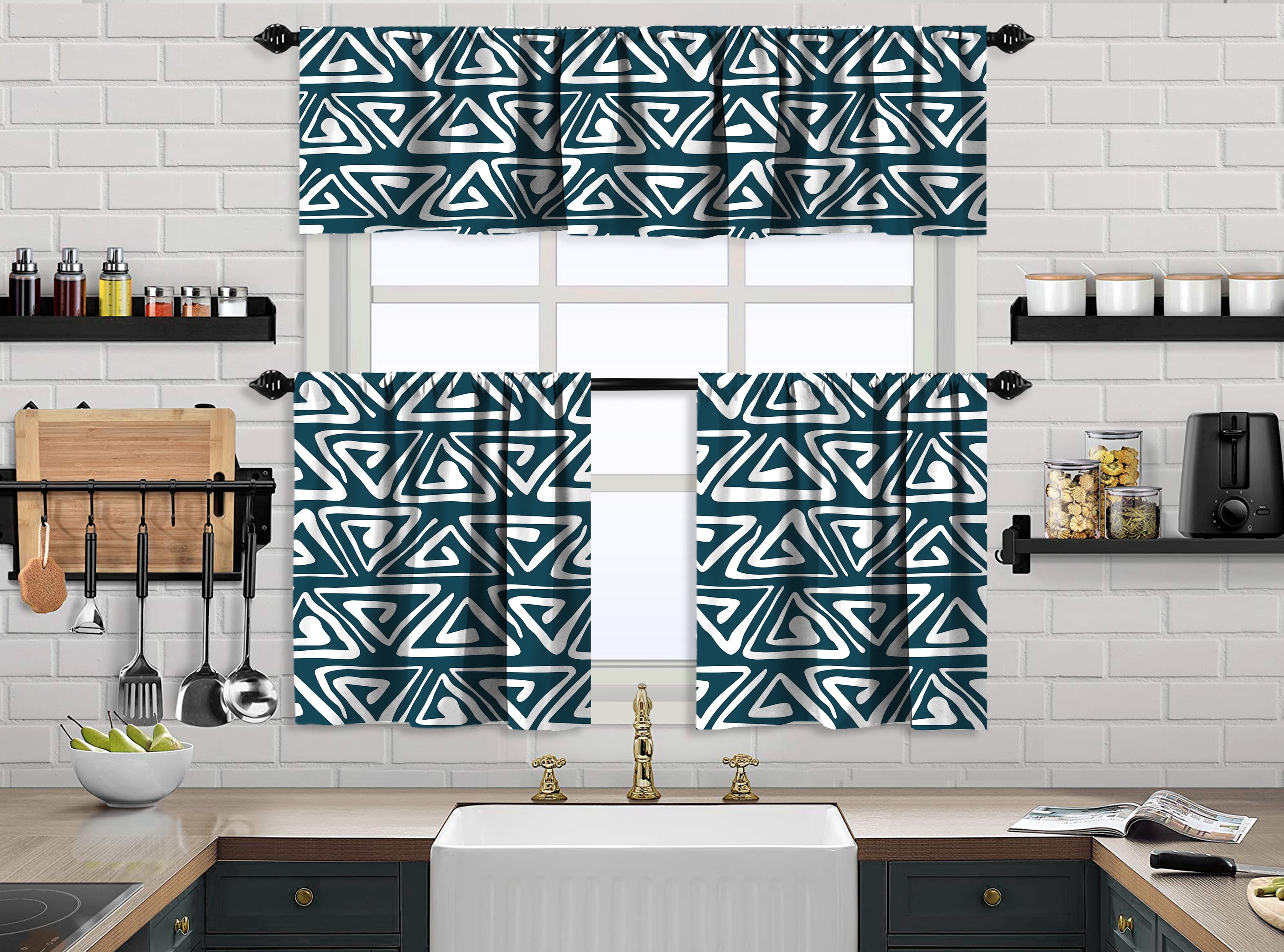 3S Brother's Kitchen Valance BOHO Printed Set of 3 Hanging Rod Pocket & Back Tab Window Décor ...