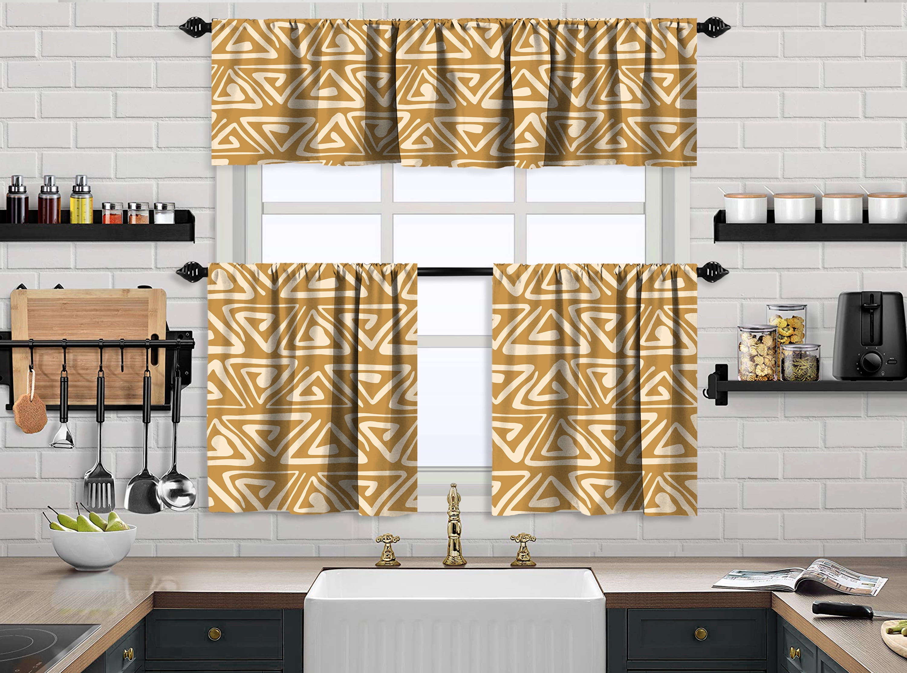 3S Brother's Kitchen Valance BOHO Printed Set of 3 Hanging Rod Pocket ...