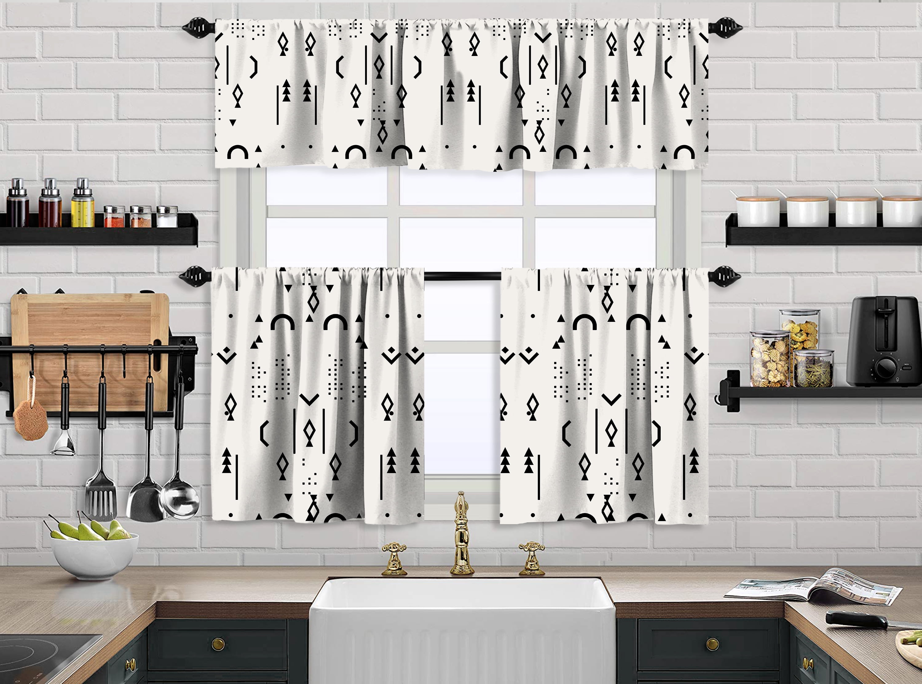 3S Brother's Kitchen Valance BOHO Printed Set of 3 Hanging Rod Pocket ...