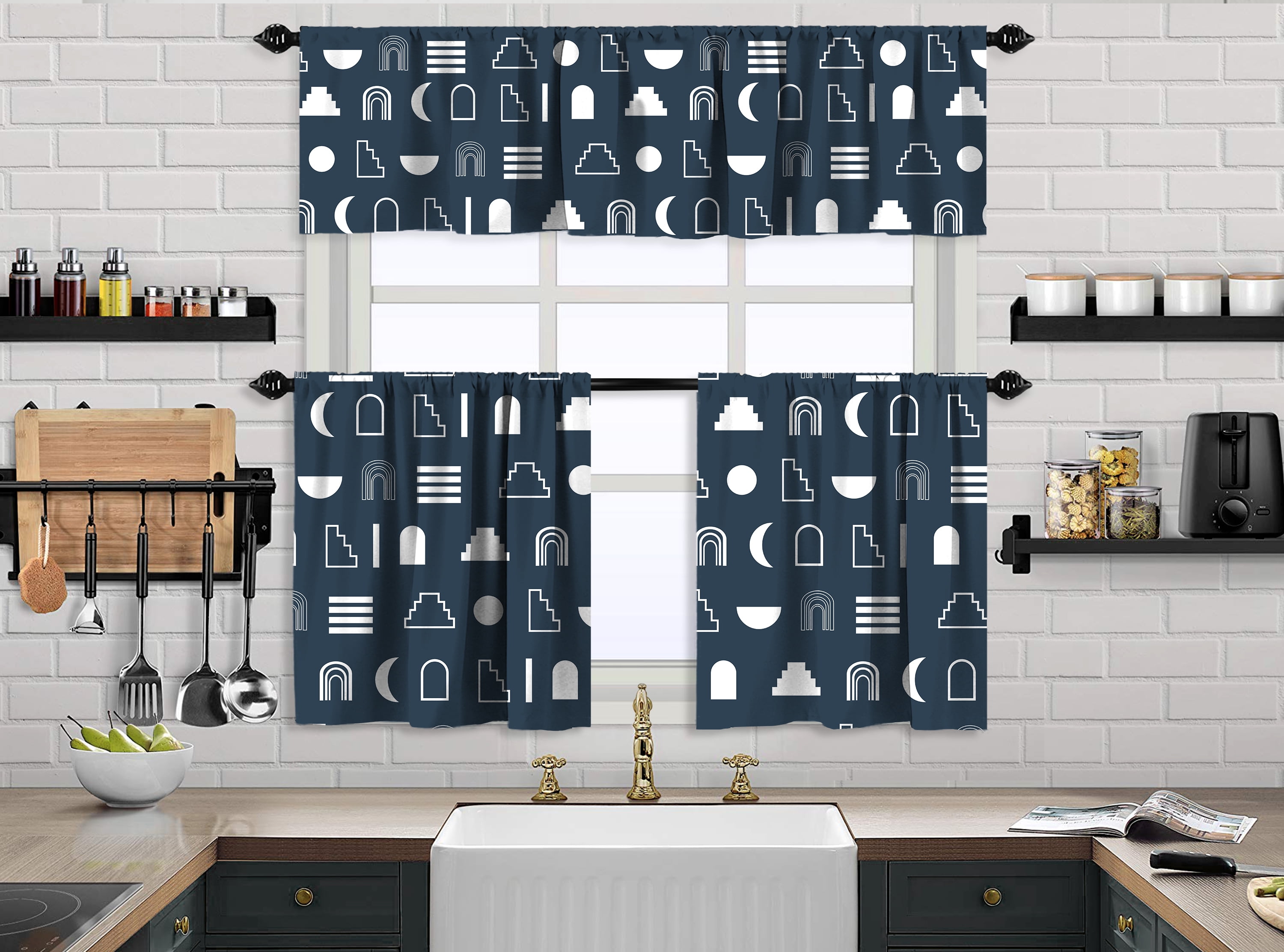 3S Brother's Kitchen Valance BOHO Printed Set of 3 Hanging Rod Pocket ...