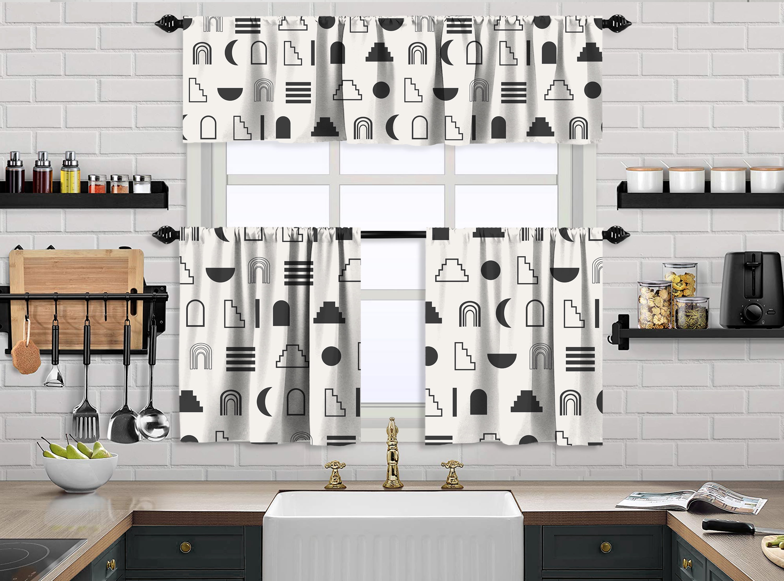 3S Brother's Kitchen Valance BOHO Printed Set of 3 Hanging Rod Pocket ...