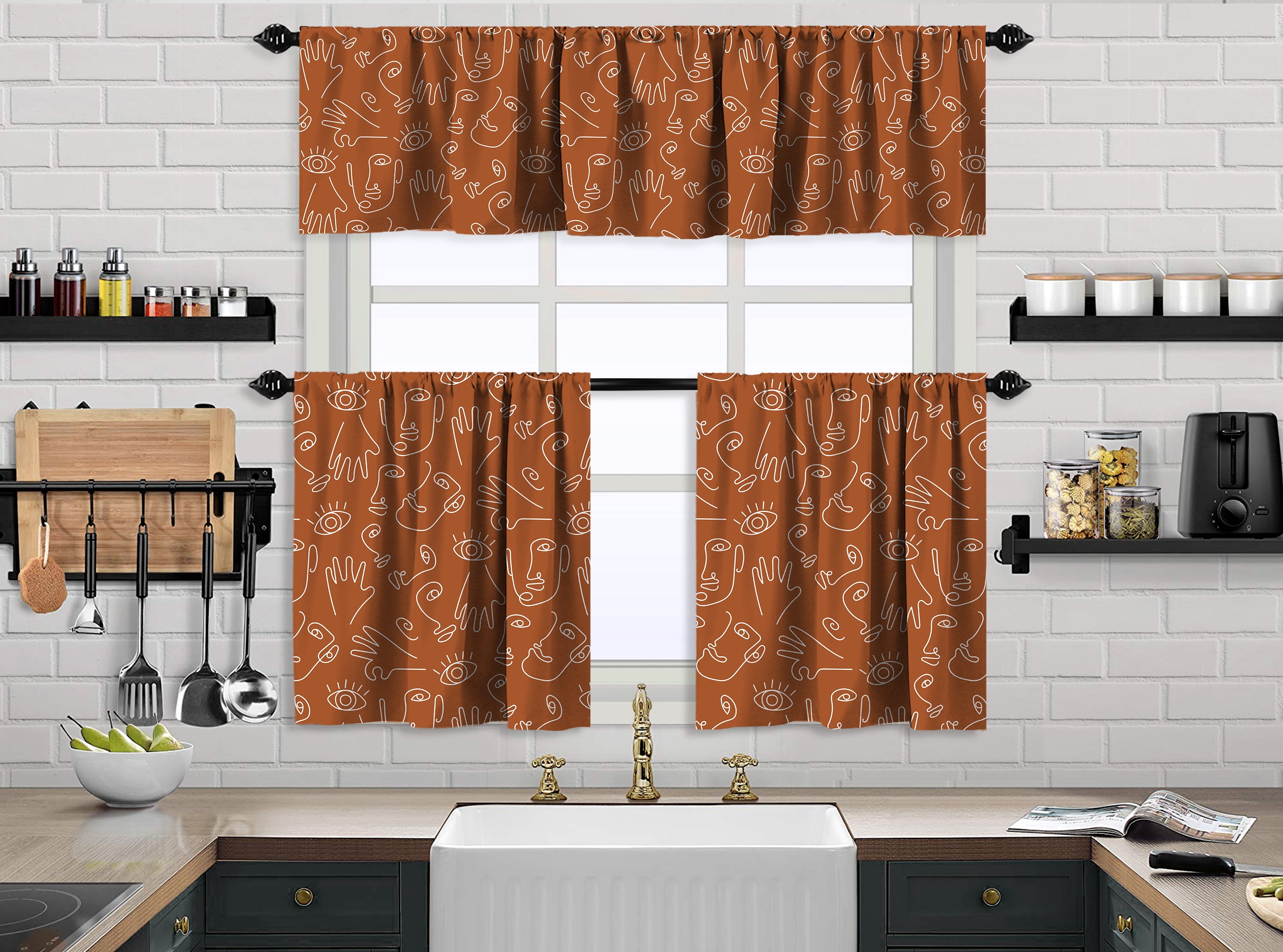 3S Brother's Kitchen Valance BOHO Printed Set of 3 Hanging Rod Pocket ...