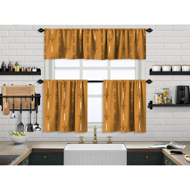 3S Brother's Kitchen Valance BOHO Printed Set of 3 Hanging Rod Pocket & Back Tab Window Décor ...