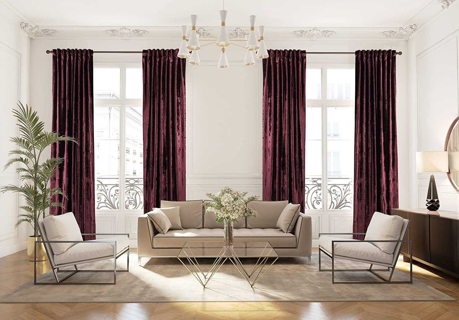 3S Brother's Mahogany Extra Long Shiny Velvet Curtains Luxury Colors ...