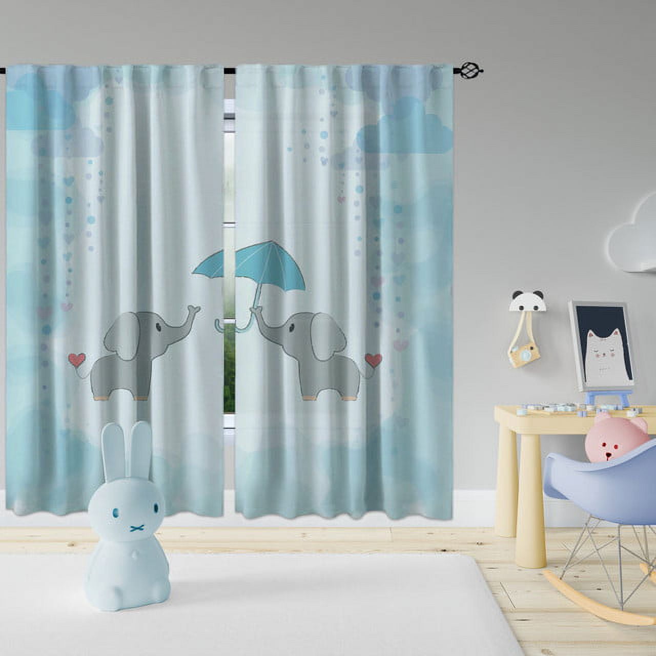 3S Brother's Modern Kids Room Umbrella Elephants Set of 2 Curtain ...