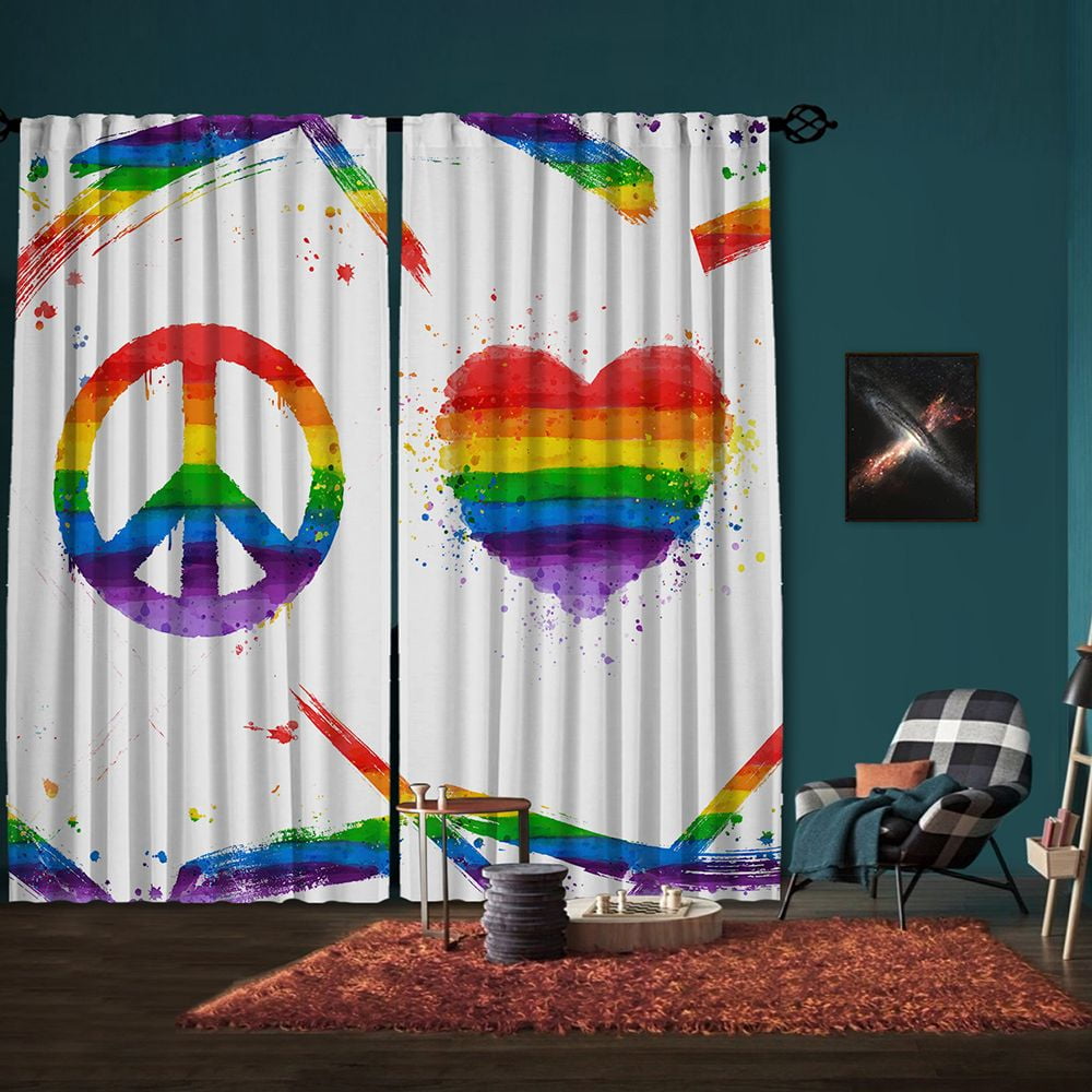 3S Brother's Pride Curtains Rainbow Peace Heart Colored LGBTQ Flag of ...